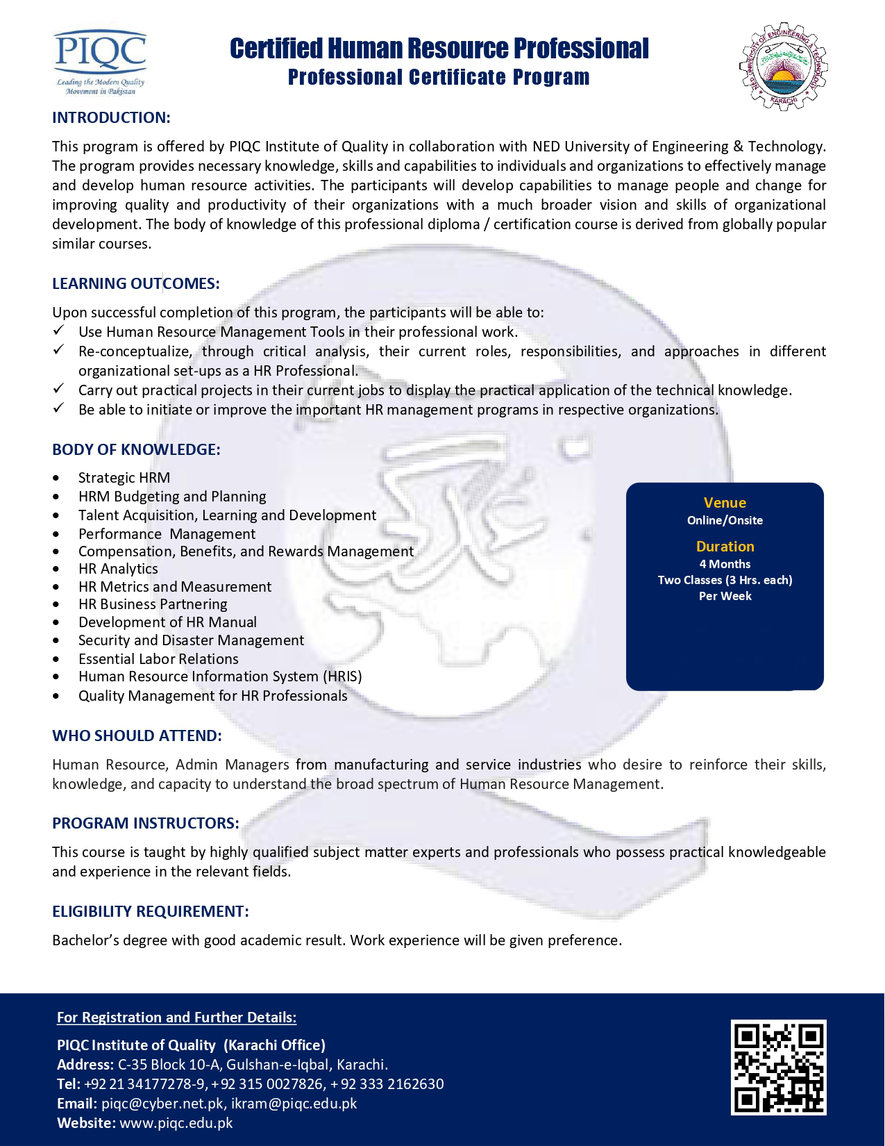 Certified Human Resource Professional | NED Academy - CCEE | CMPP