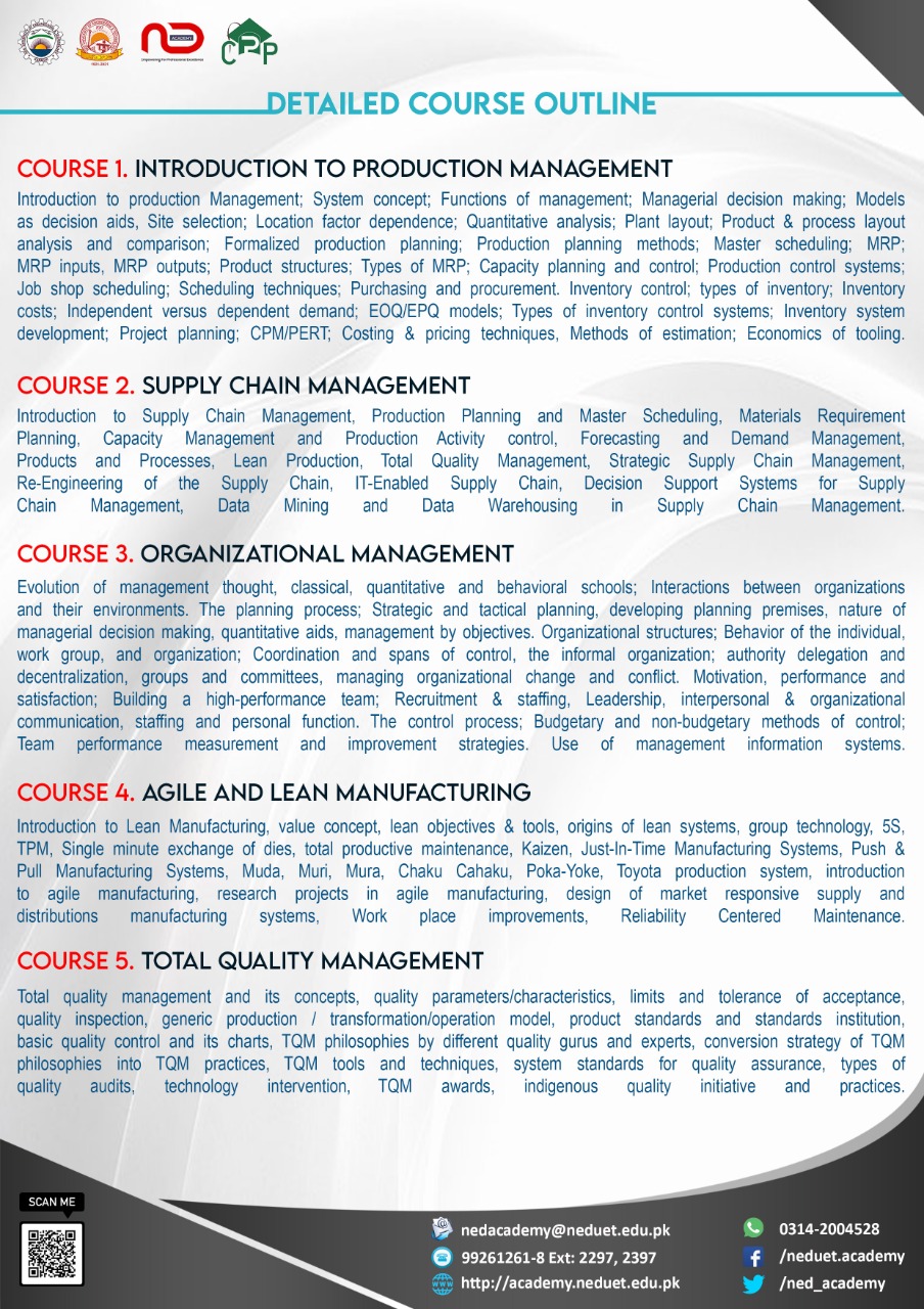 PGD In Production Management | NED Academy - CCEE | CMPP