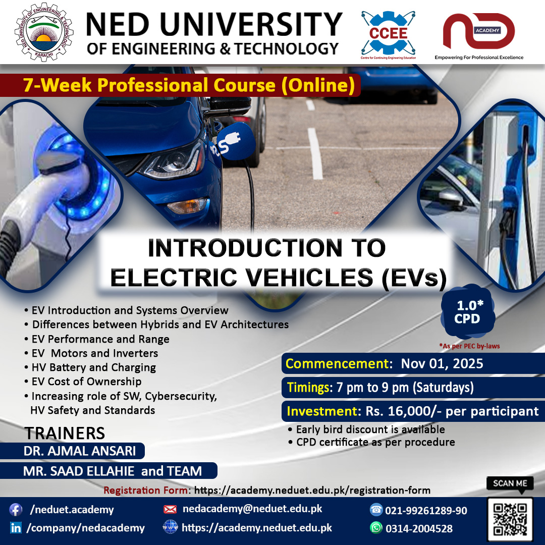 Introduction to Electric Vehicles EVs | NED Academy - CCEE | CMPP | PTMC