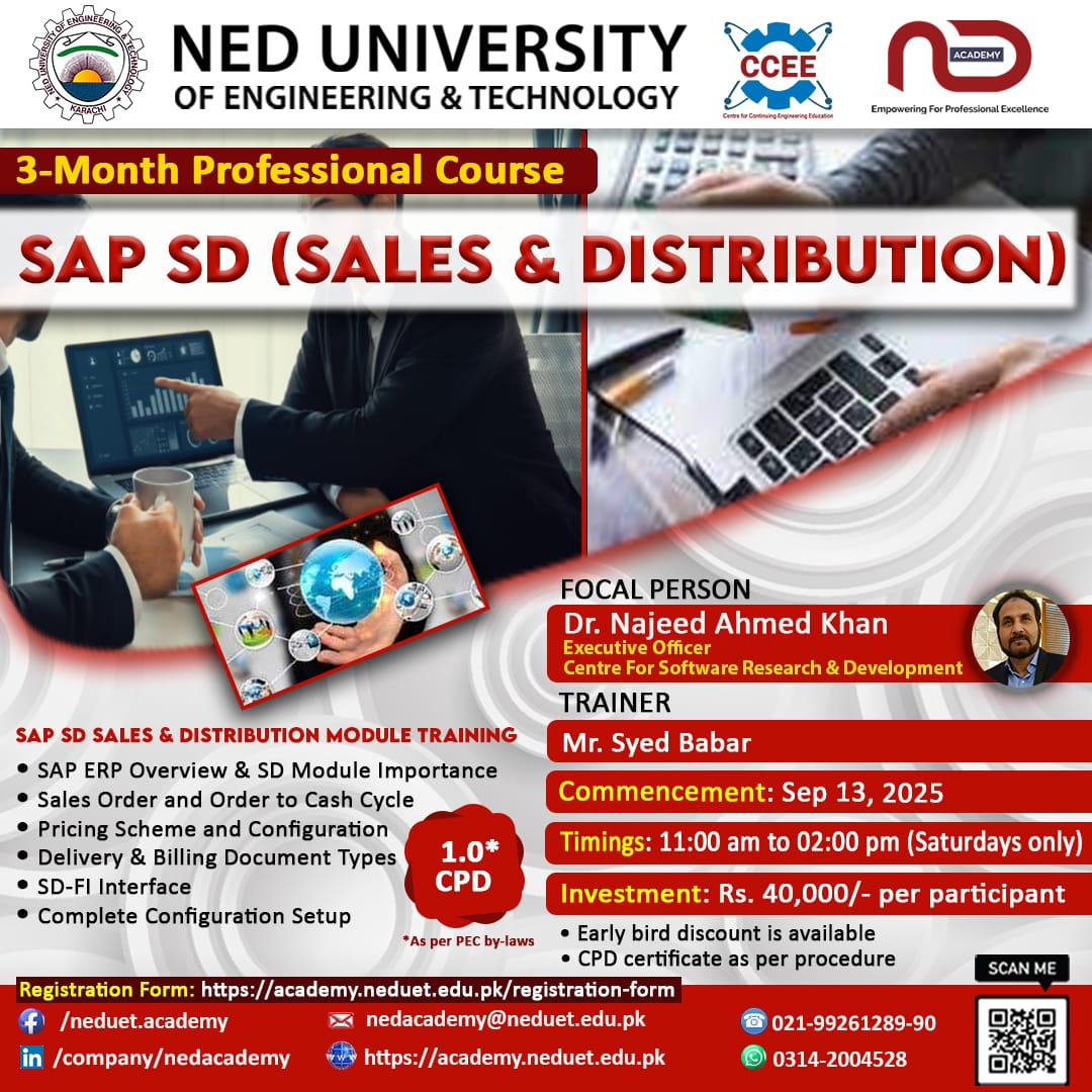 SAP SD (SALES & DISTRIBUTION) | NED Academy - CCEE | CMPP | PTMC